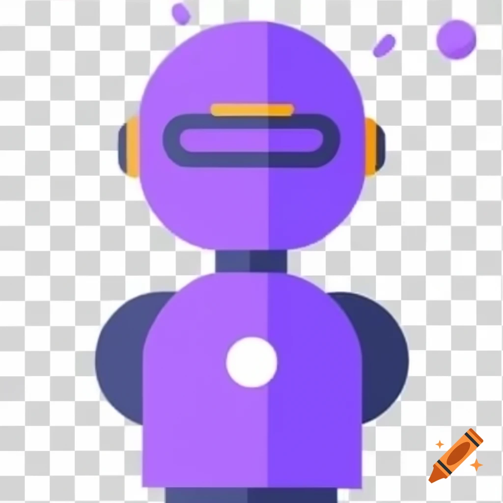 Headshot illustration of a purple robot with zany face on transparent ...