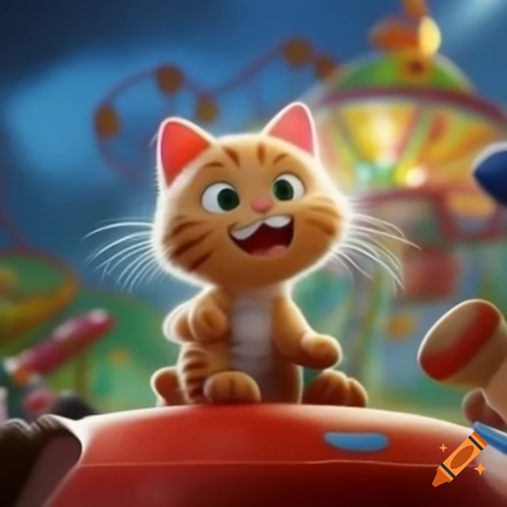 Playful cat pouncing on toy with energy and amusement on Craiyon