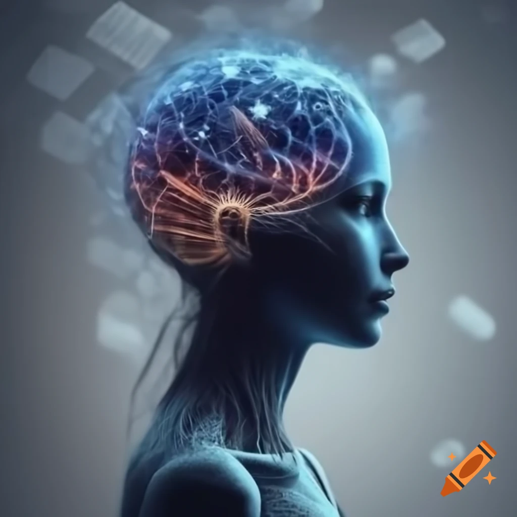 Artistic representation of Chat GPT symbolizing advanced artificial intelligence in human form ...