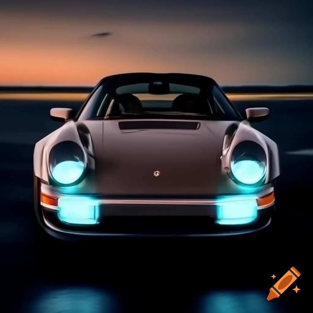 Retro futuristic Porsche 911 Turbo with square headlights and intricate ...