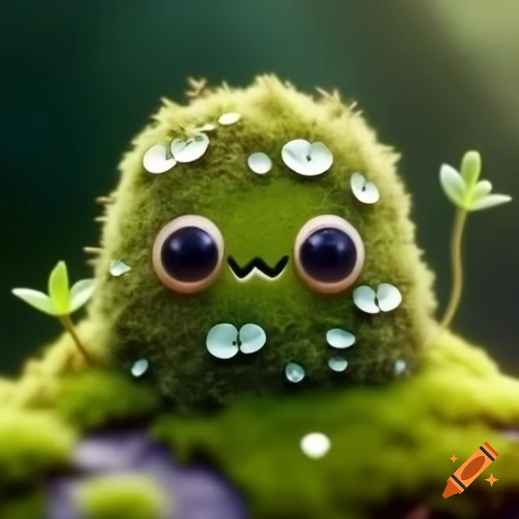 Cartoon-style transparent image of cute moss with a face on Craiyon