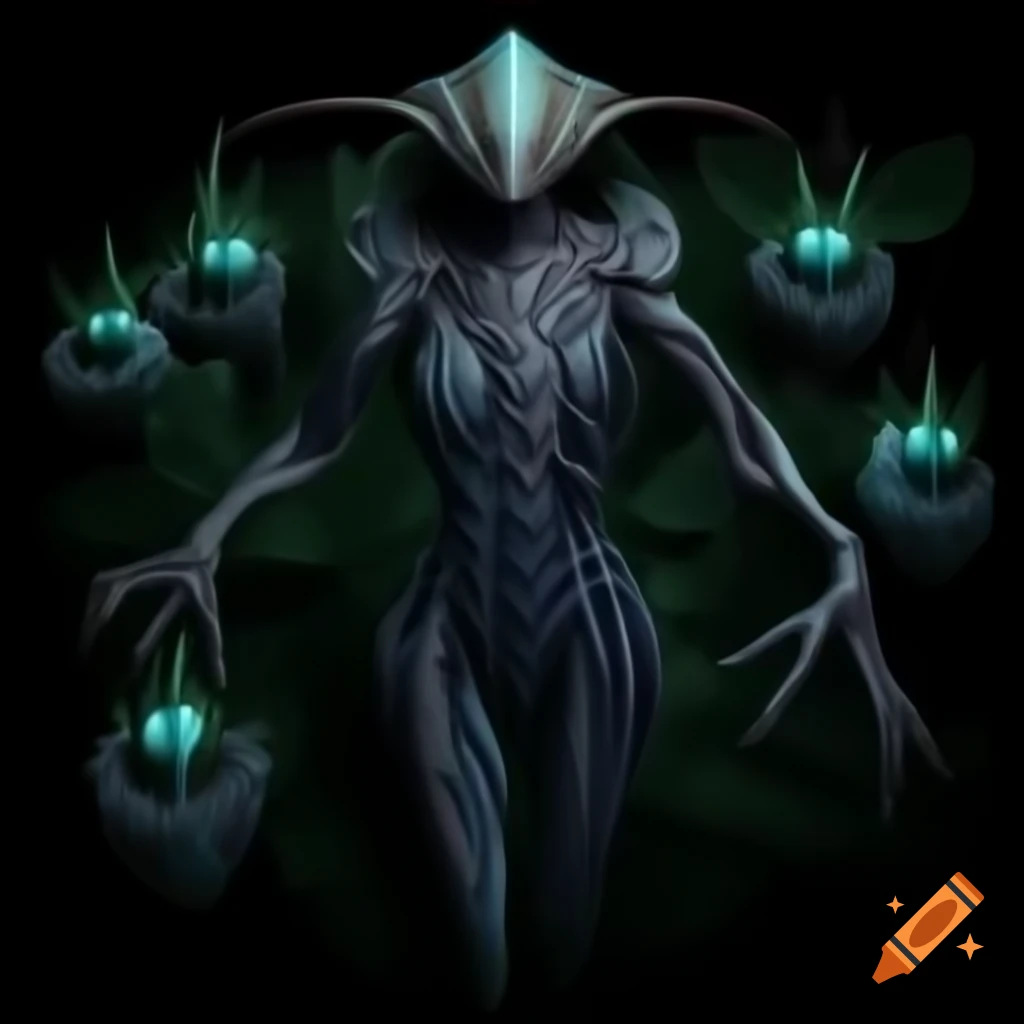 Unique alien species with chitinous armor and bioluminescent features ...