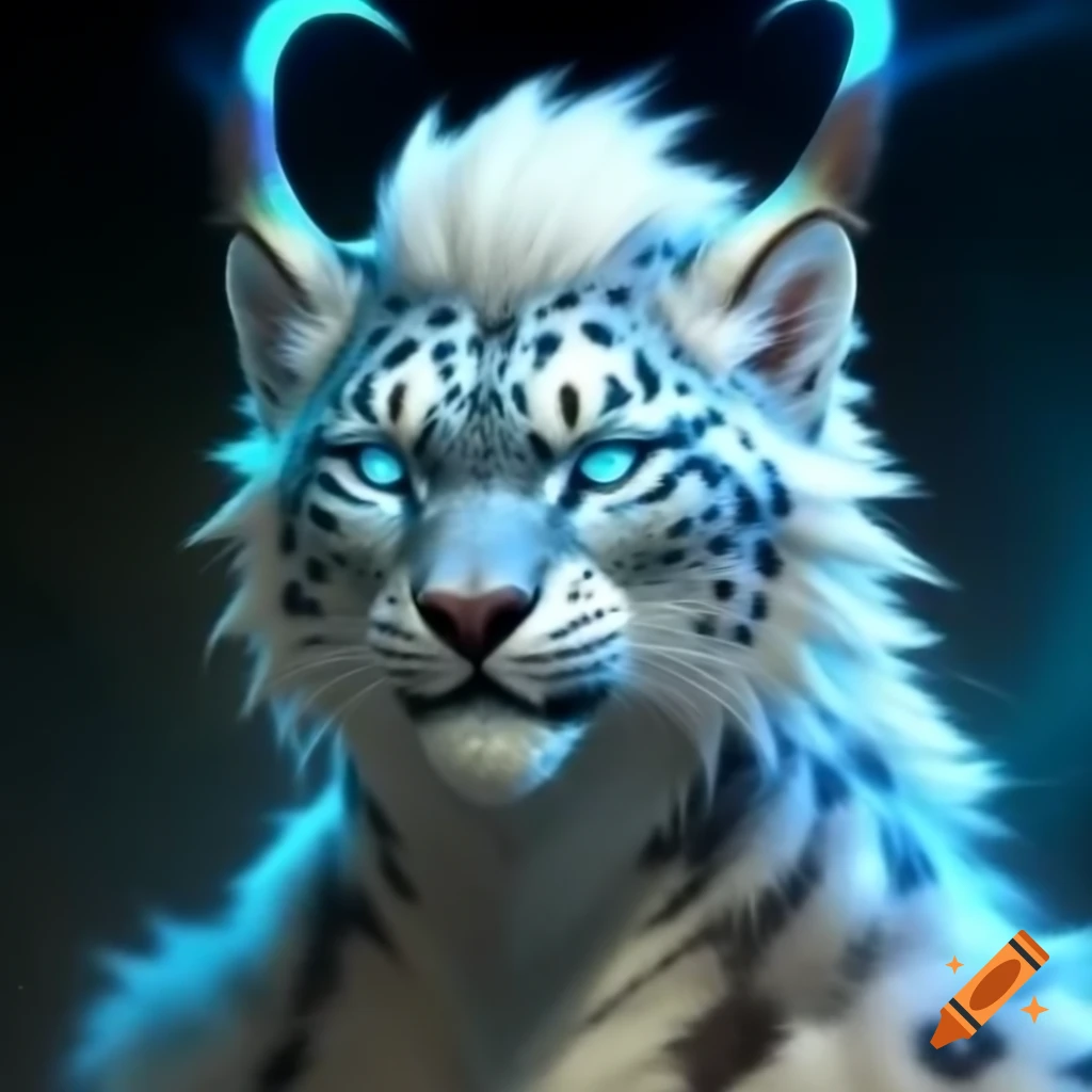 White snow leopard fursona with aqua eyes and mohawk, showcasing ...