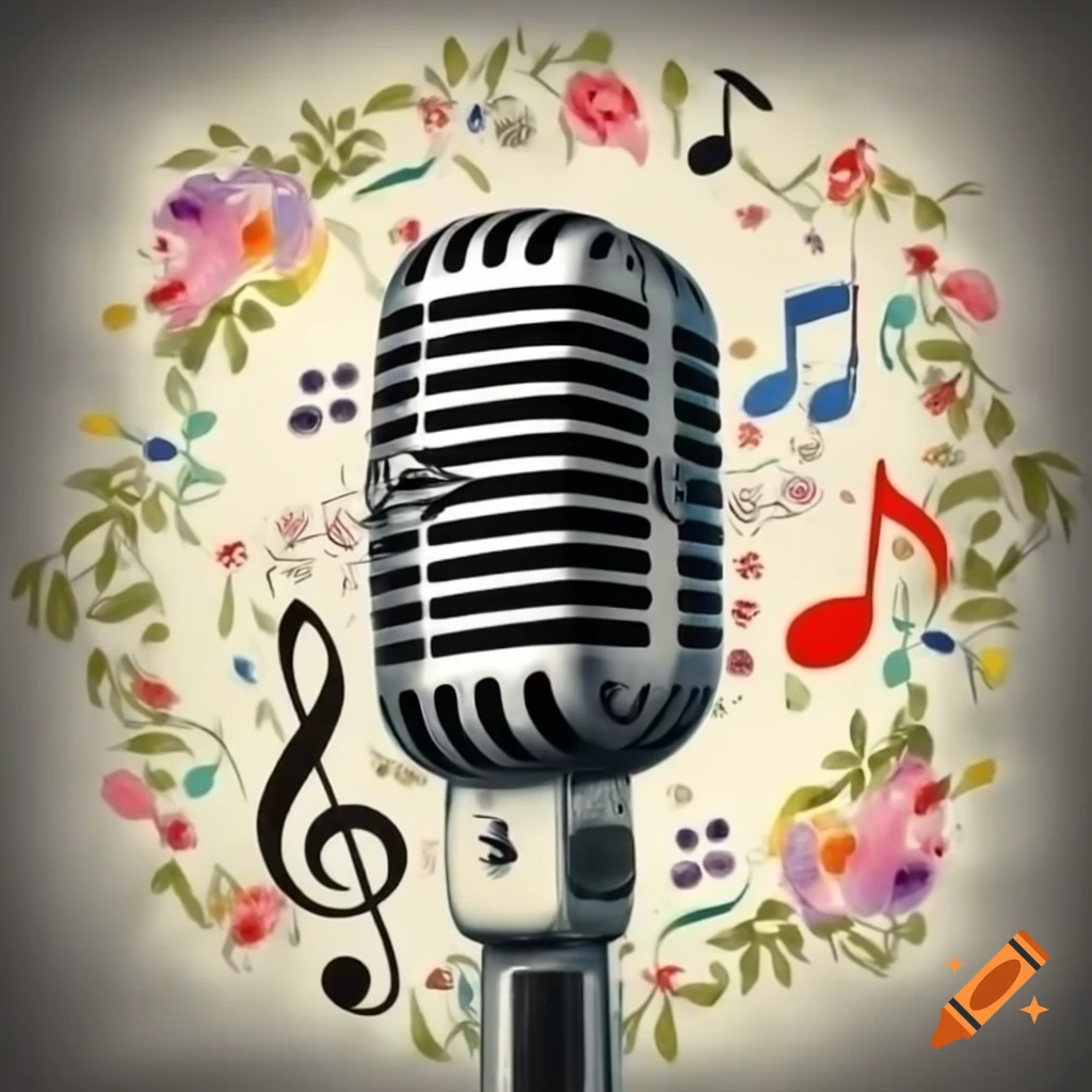 Microphone with flower and music notes in Romanian folk art style on ...
