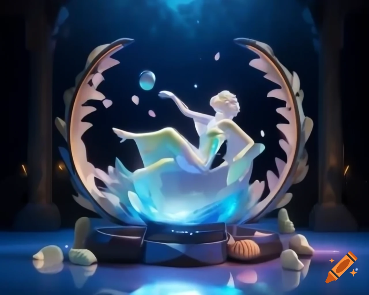 Androgynous holographic opera-singing statue made of polished glass ...