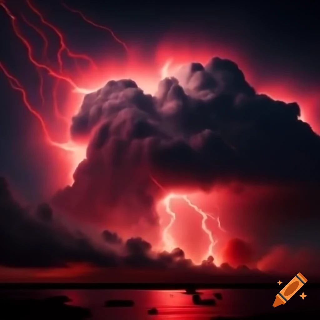 Red lightning over blazing fire in dramatic sky on Craiyon