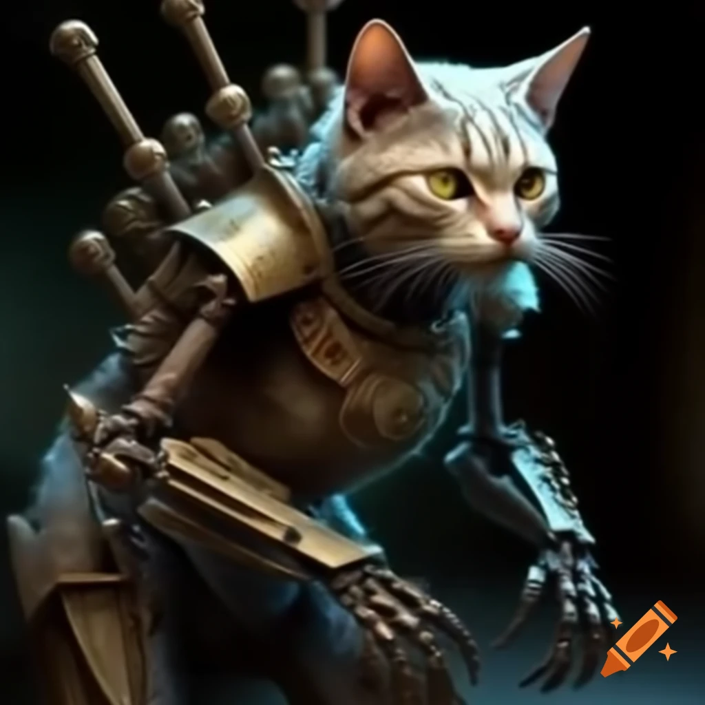 DND catperson with bionic limbs and eyes on Craiyon
