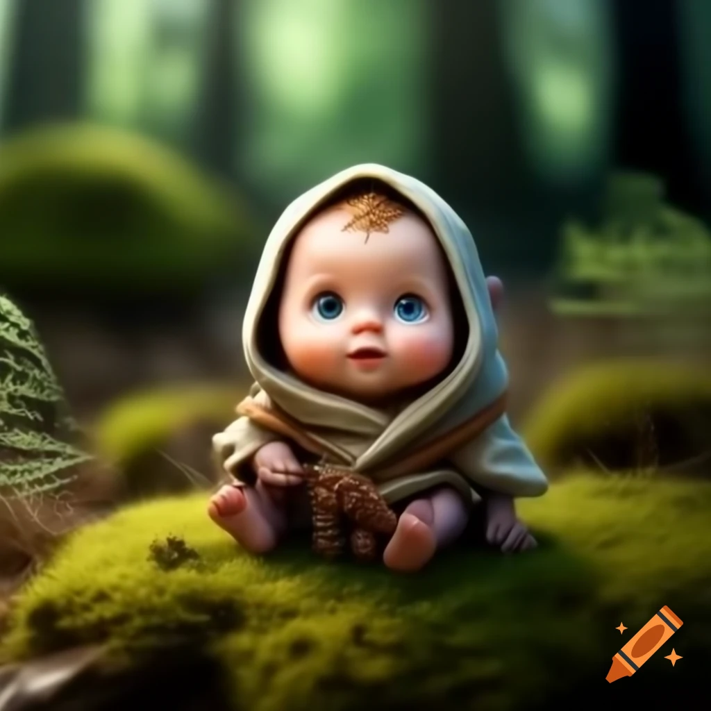 DND style illustration of baby wrapped in cloth on moss in forest on ...