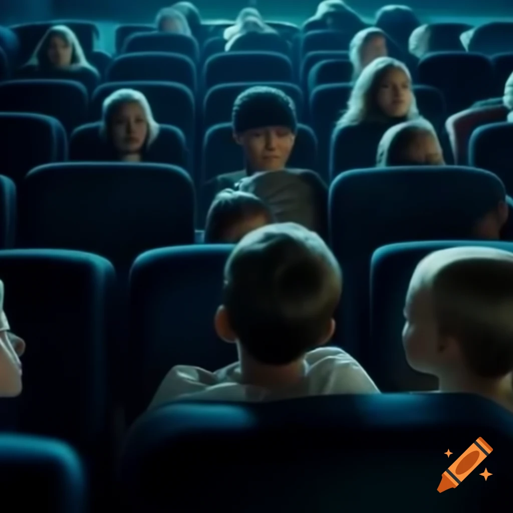 Children watching a movie in a cinema with cinematic effects on Craiyon