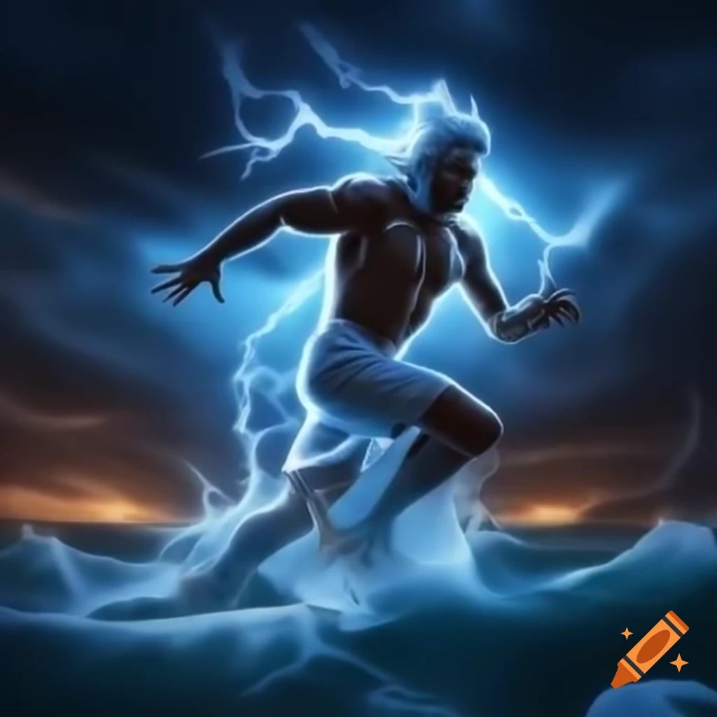 Zeus and Poseidon playing soccer in a mythical setting on Craiyon