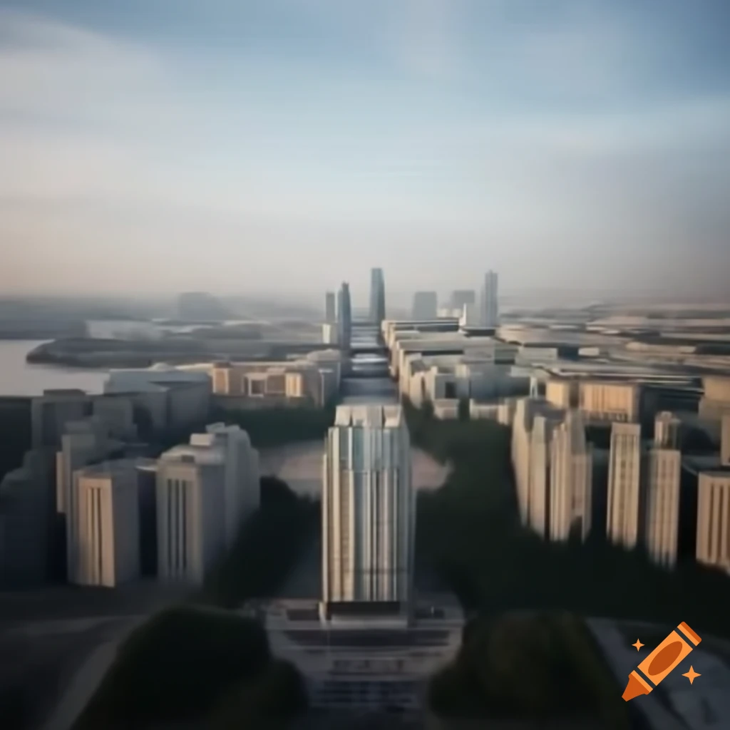 Cityscape combining architectural styles from Beijing, San Francisco ...