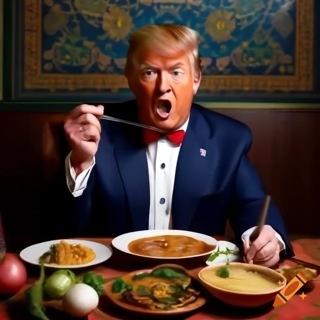 Donald Trump eating Iranian ash reshteh soup in traditional Persian ...