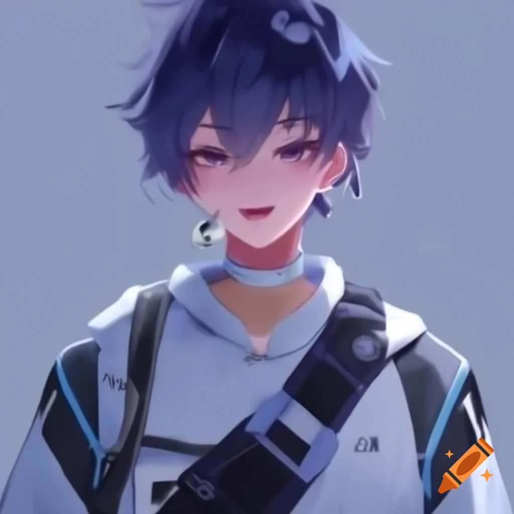 Petite anime VTuber boy in futuristic sporty outfit with triangle ...