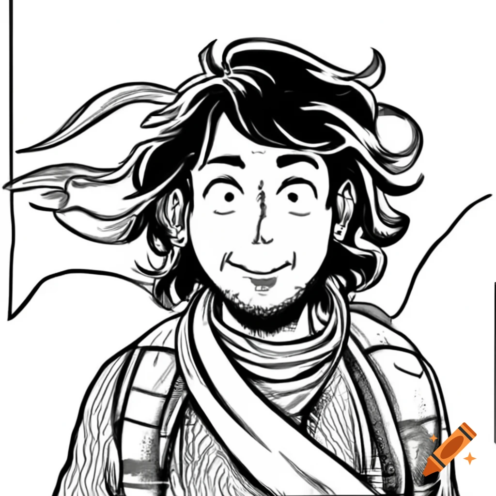 Explorer man with long hair, scarf, and hat on Craiyon