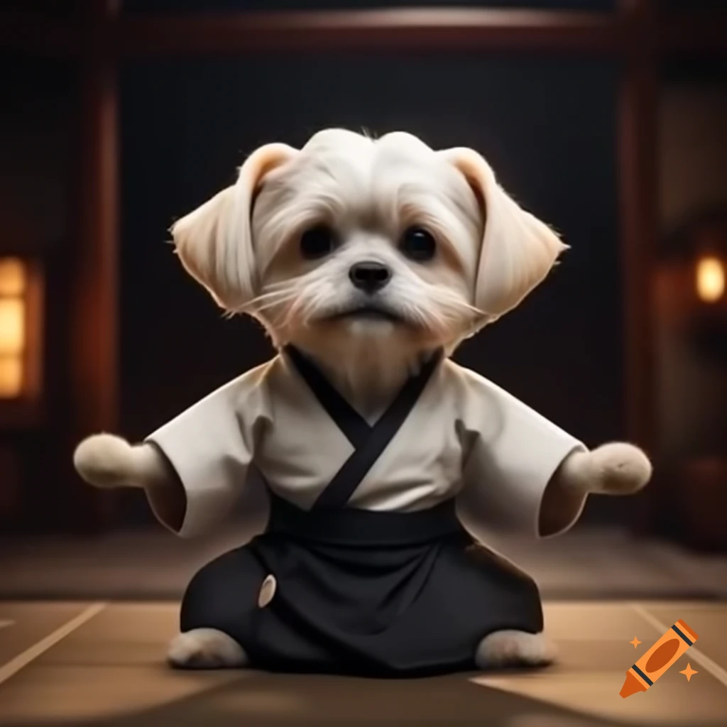 Maltese dog dressed as aikido master in hakama attire on Craiyon