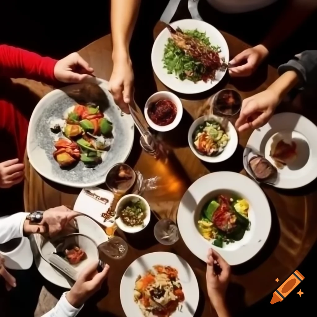 Diner enjoying gourmet food at high-end restaurant with lavish dishes ...