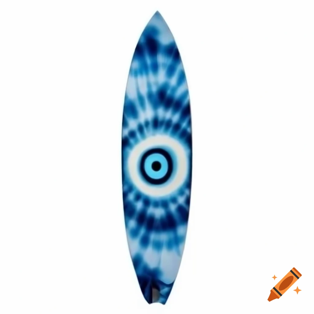 Tie dye surfboard with evil eye resin swirl design on Craiyon