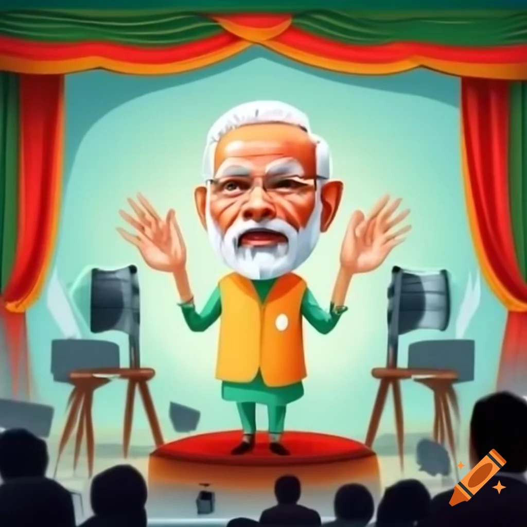 Illustration of Indian Prime Minister Narendra Modi speaking on stage ...