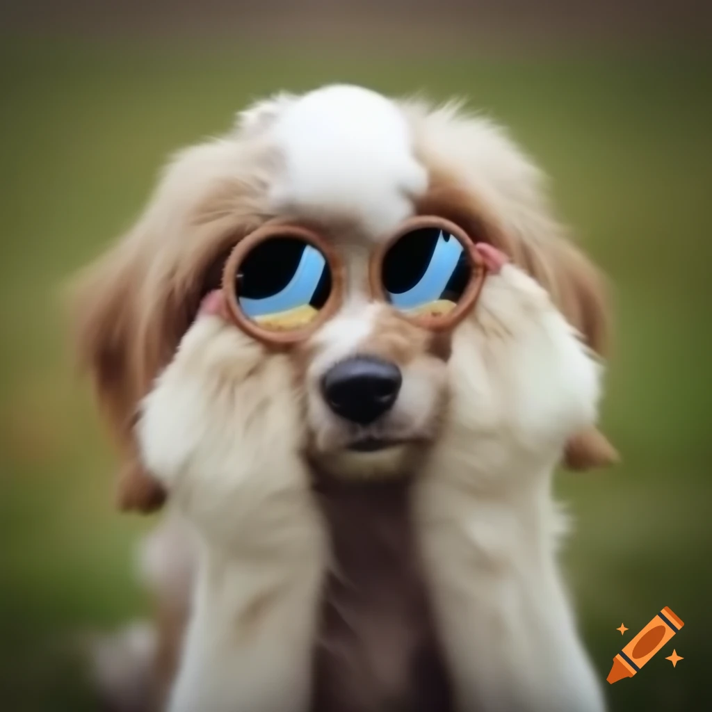 Fluffy round creature resembling a border collie with 2 eyes and puff ...