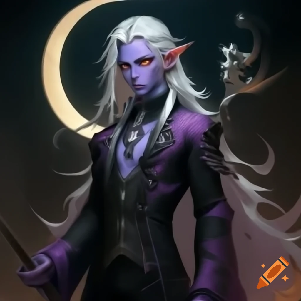 Young Drow prince with lavender skin and silver eyes in Victorian ...