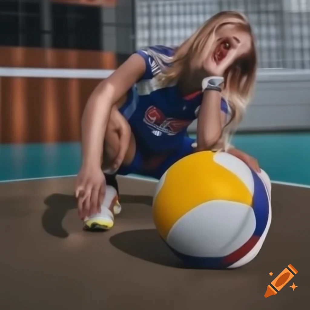 Volleyball player attacking ball with Deusto CV shirt on Craiyon