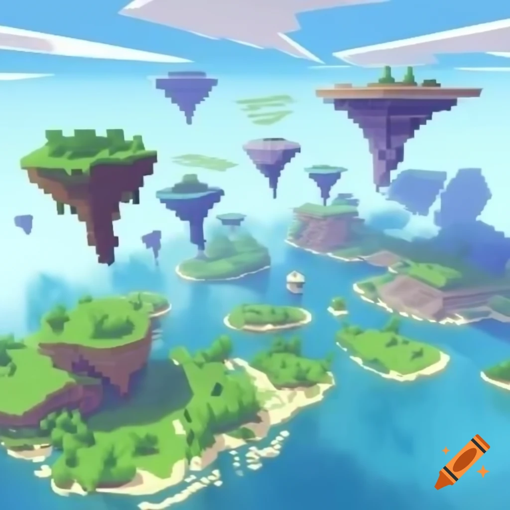 Fantastical Minecraft world with flying islands and player using Elytra ...