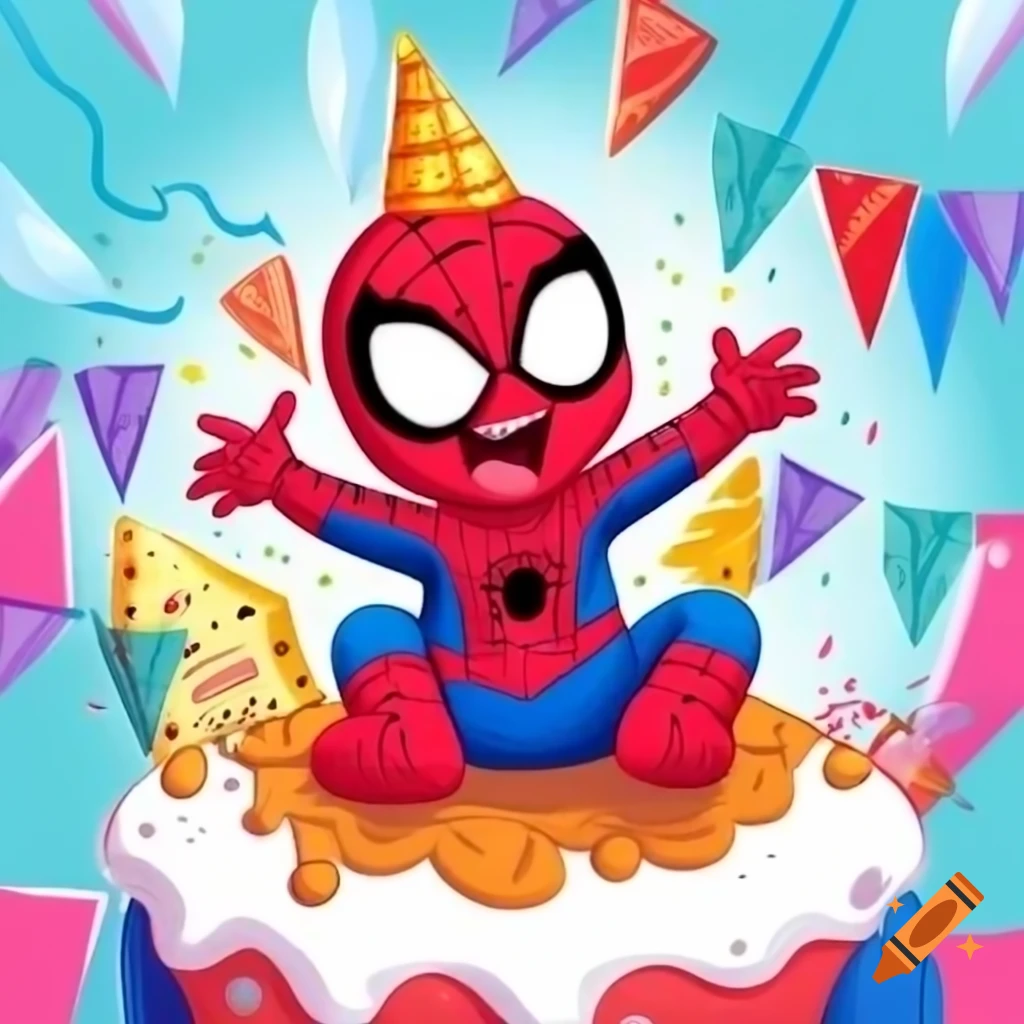 Spider-Man celebrating a birthday on Craiyon