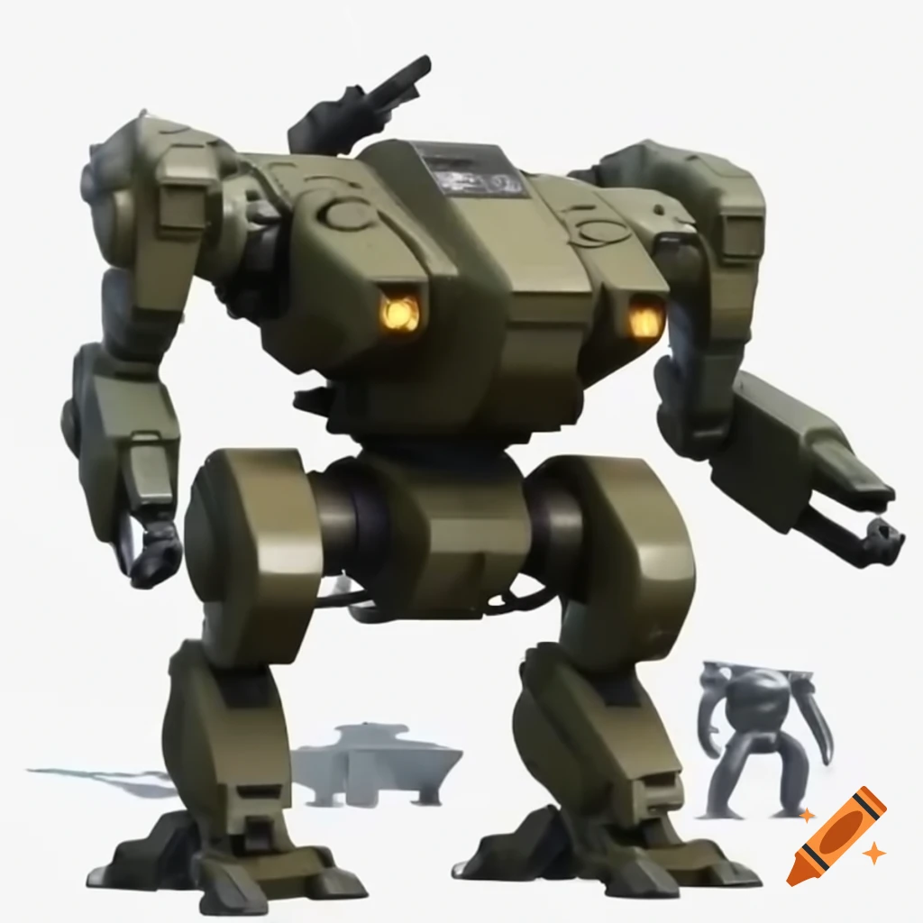 Symmetrical bipedal battle mech with military-inspired armor on Craiyon