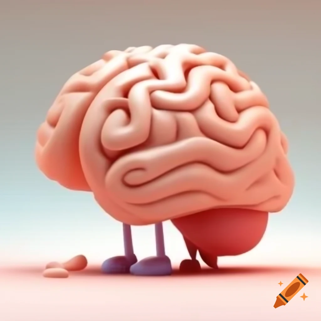 Stylized 3D rendering of a cartoonish human brain in neutral tones on ...