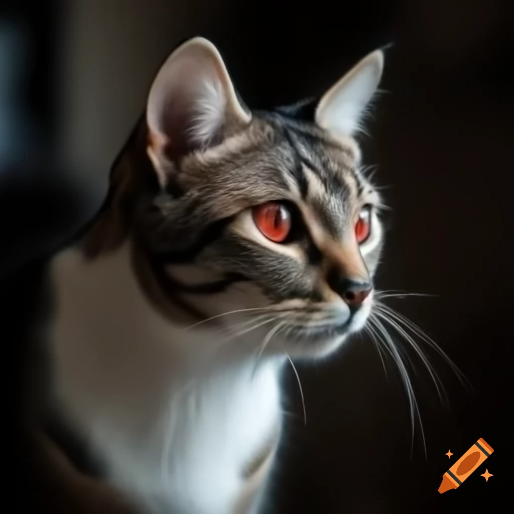 Cute cat with striking red eyes on Craiyon
