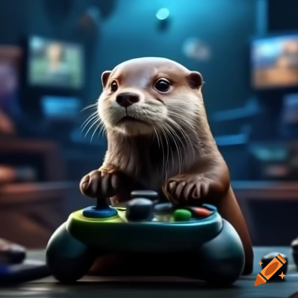 Otter playing video games with joystick in paw on Craiyon