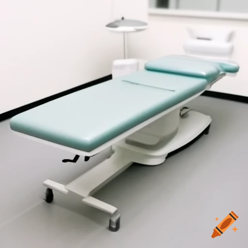 Flat treatment table with metal legs in a dentist's treatment room on ...