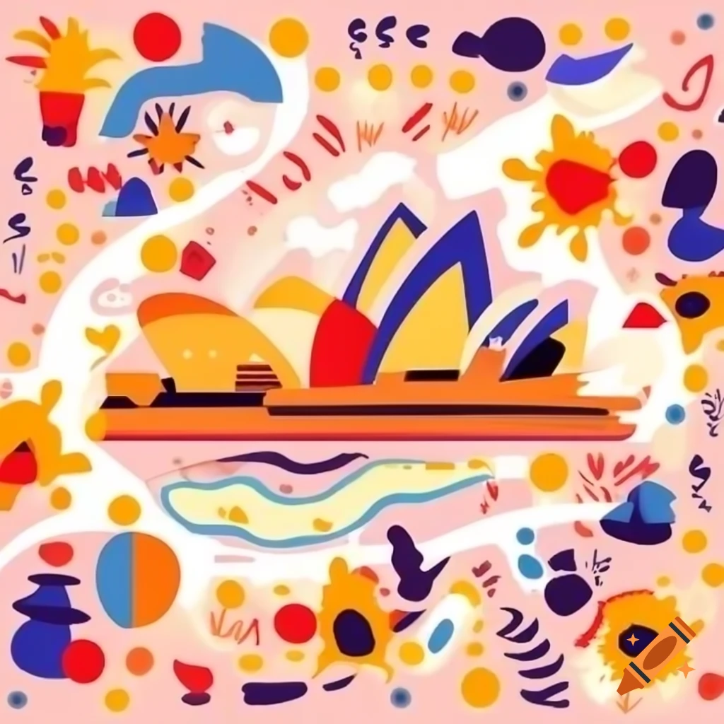 Abstract impression of historic Sydney with colorful patterns and ...