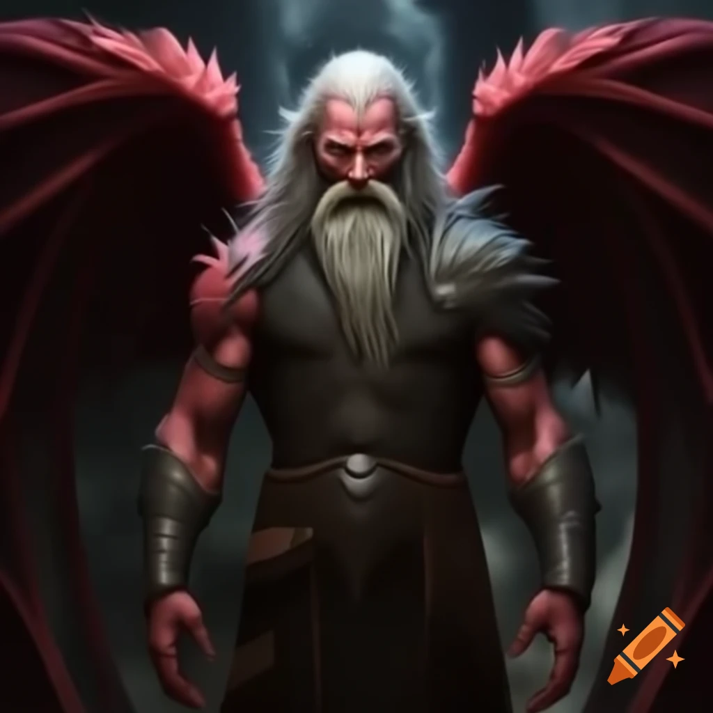 Crimson entity with wings and four arms wearing dark armor and a ...