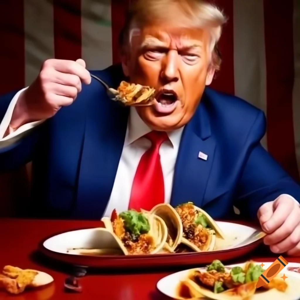 Man dining on tacos with fork and knife on Craiyon