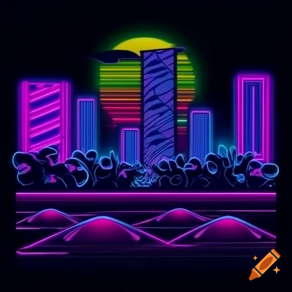 Synthwave neon cityscape reminiscent of 80s Miami Vice on Craiyon