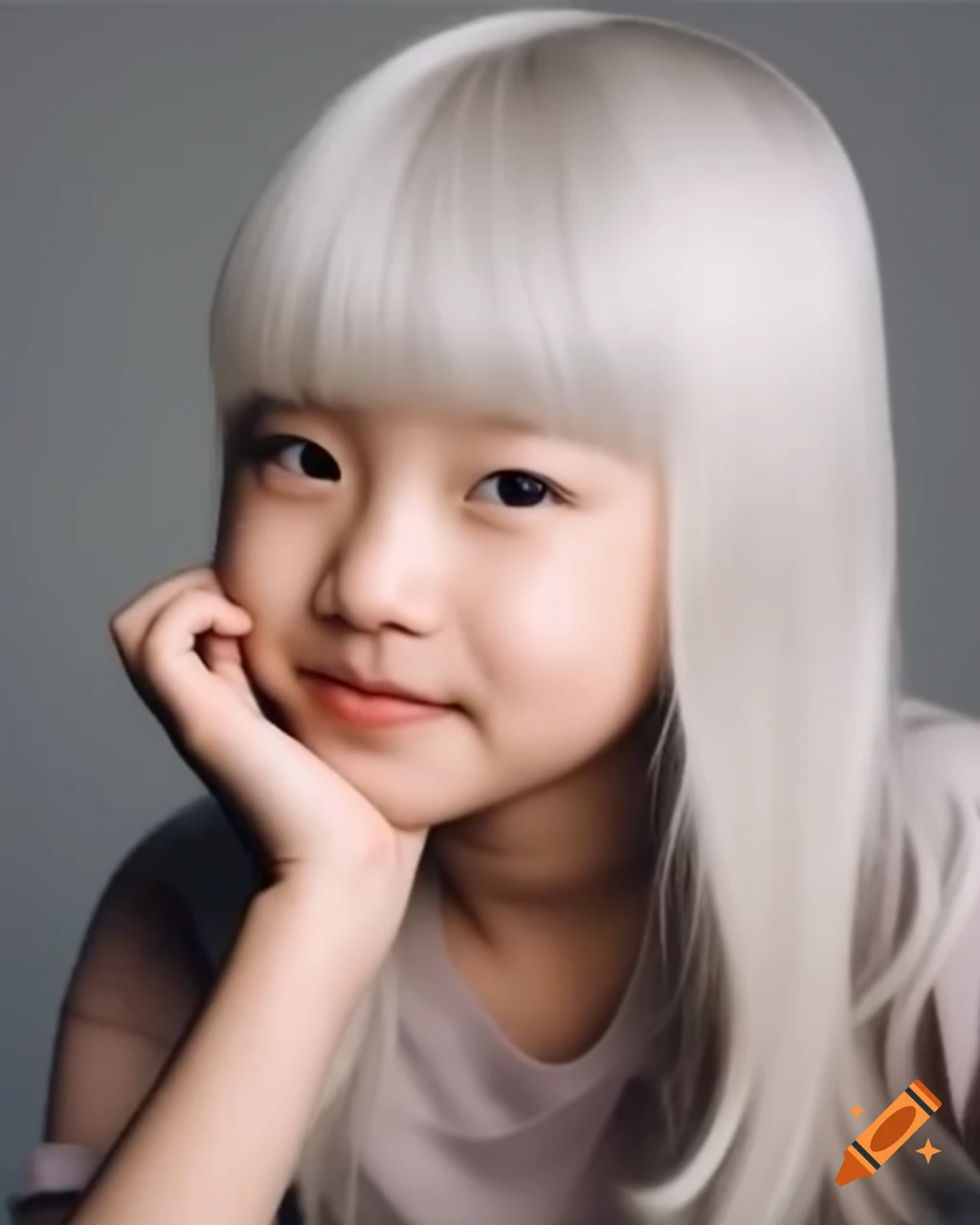 Friendly Asian girl with platinum-blonde hair posing on Craiyon