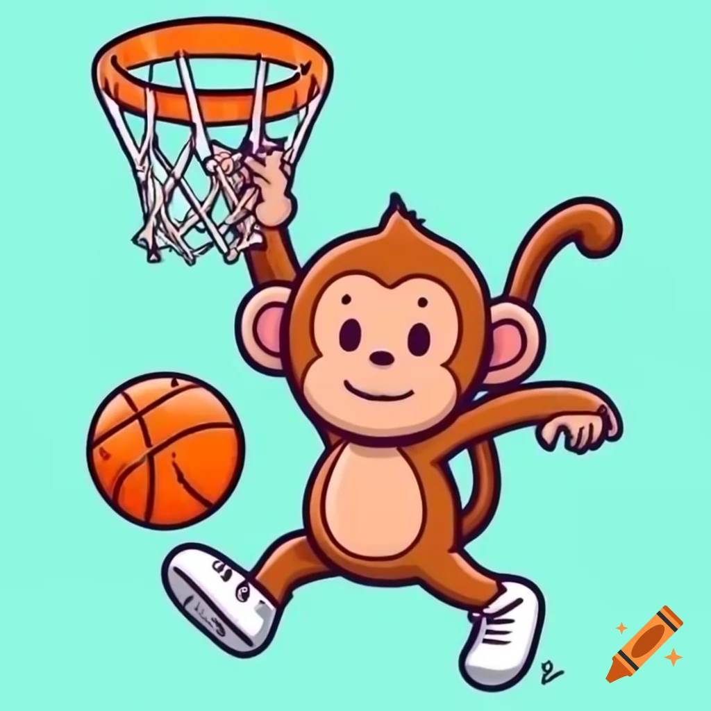 Japanese monkey performing a slam dunk in pop art style on Craiyon