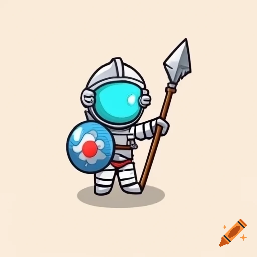 Cute knight in astronaut helmet holding oversized spear on Craiyon