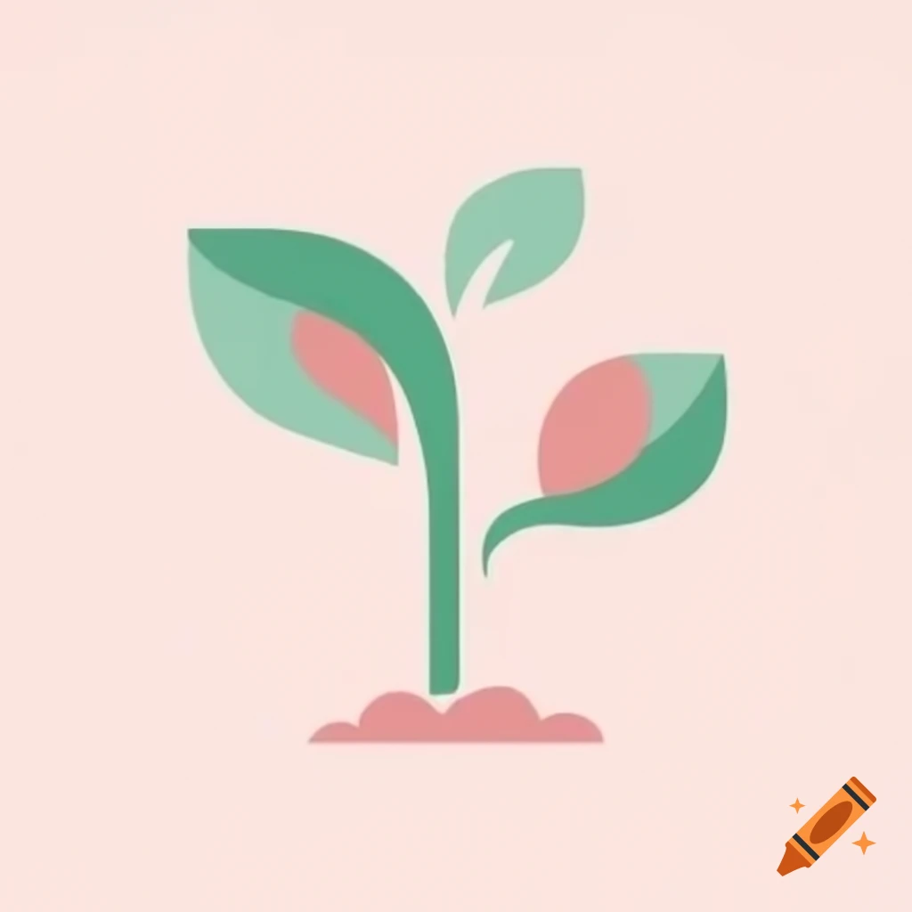 Minimalist pastel pink logo of a cute sprout with rounded leaves on Craiyon