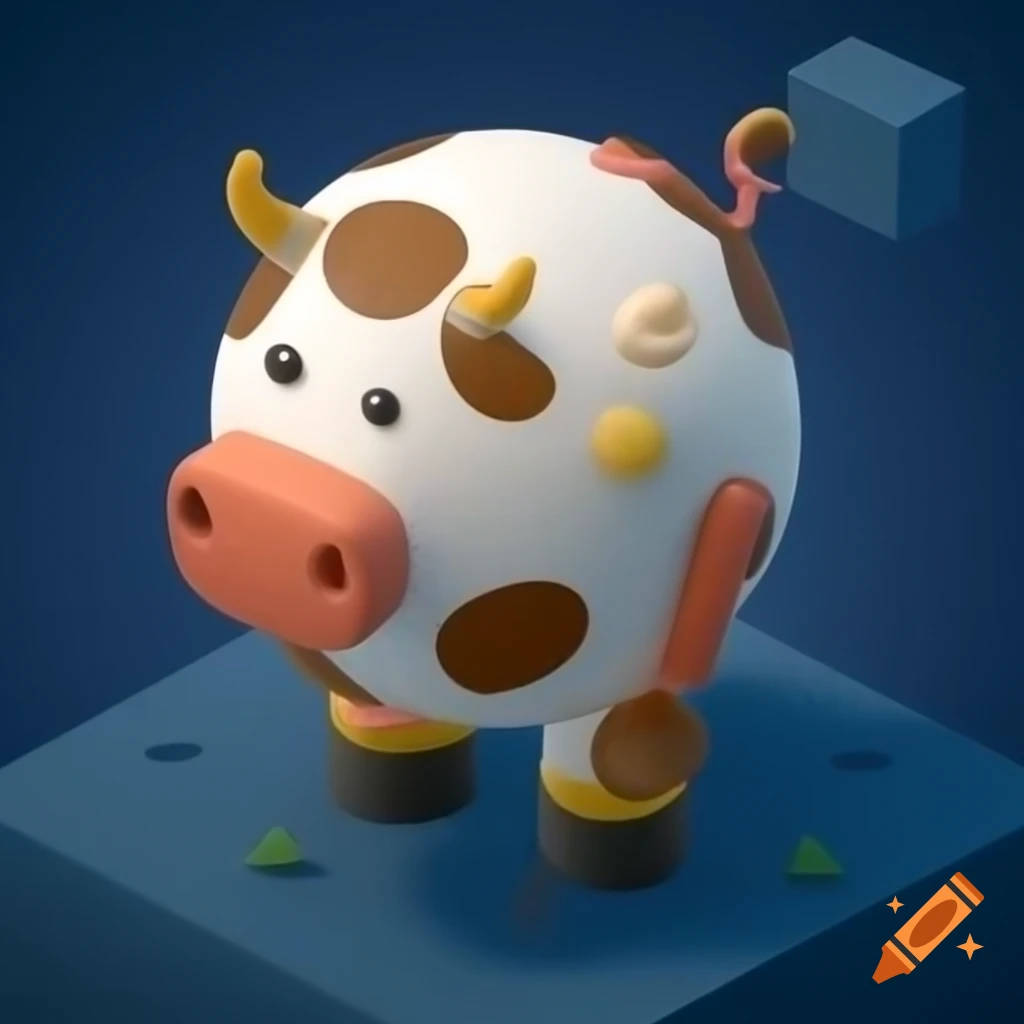 Low-poly isometric view of a spherical cow on Craiyon