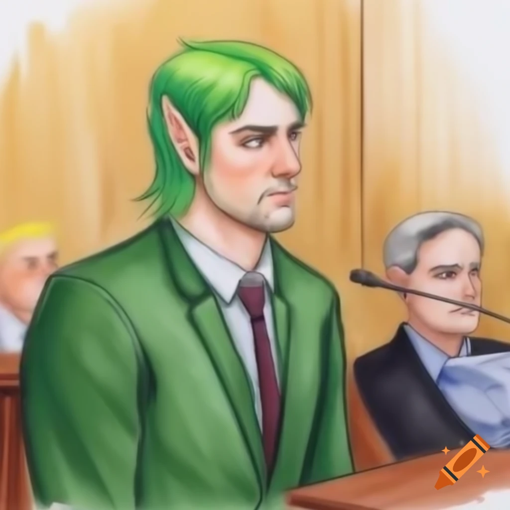 Courtroom scene with elf businessman and human judge on Craiyon