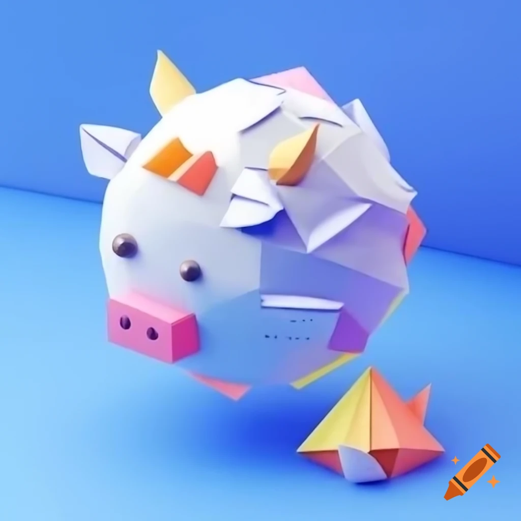 Origami spherical cow in isometric view on Craiyon