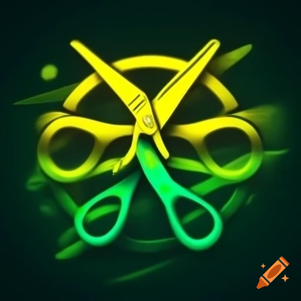 Barber shop logo in yellow and green with scissors, Brazilian style on ...