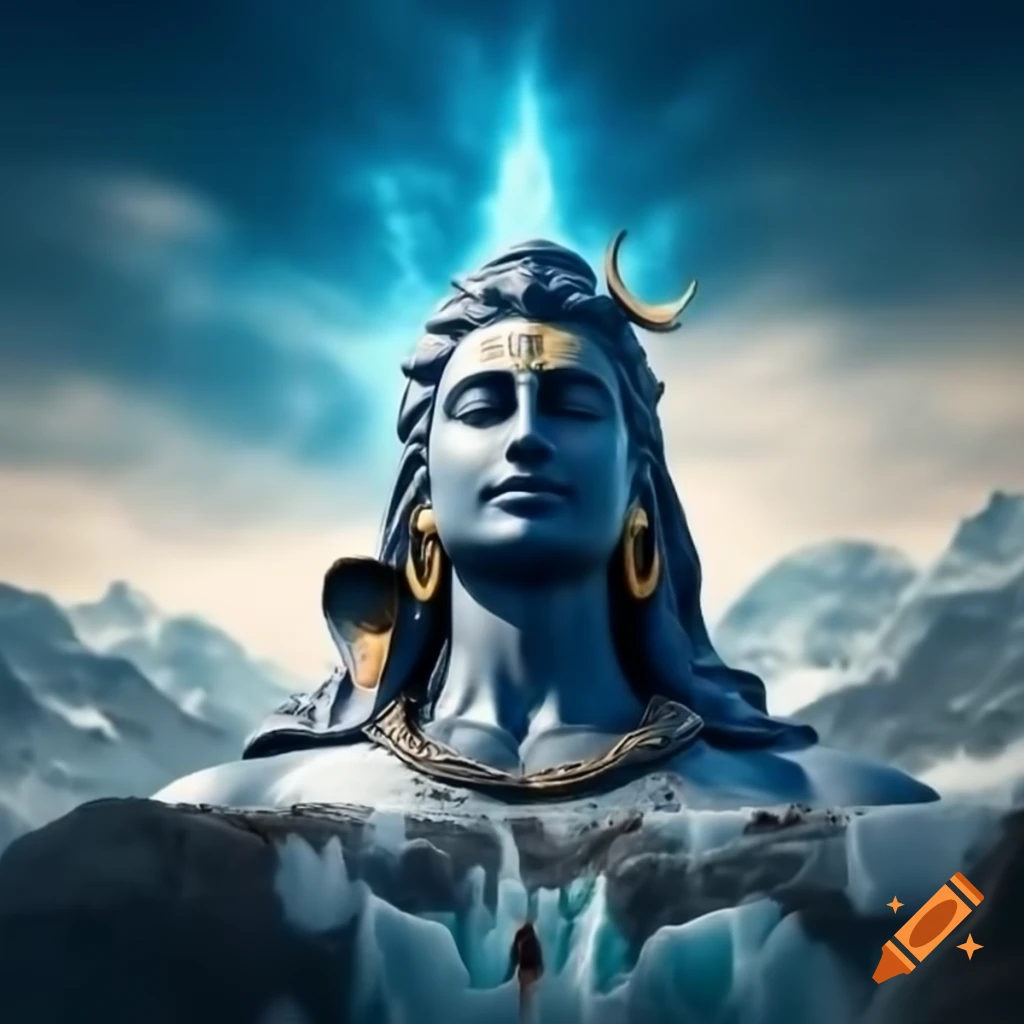 Lord Shiva on mountaintop representing elements of air, water, land ...