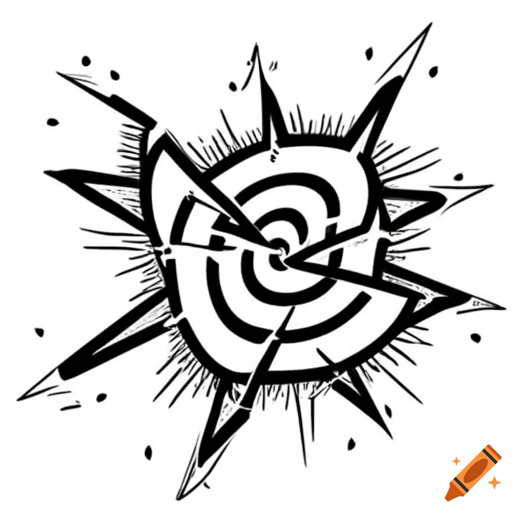 Fractured spiral with jagged, nonconcentric lines exploding outward on ...