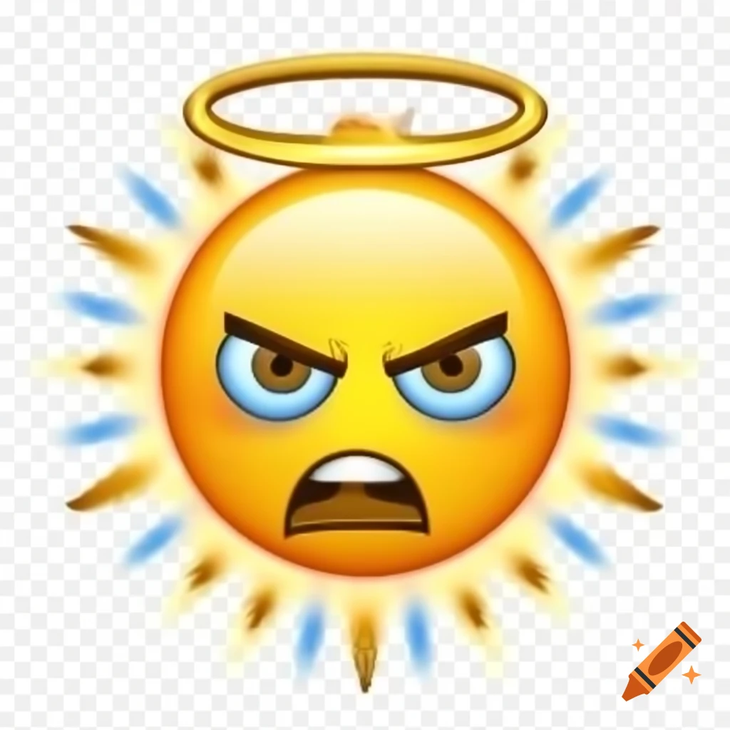 Cartoon emoji with golden halo and dramatic angry expression on Craiyon
