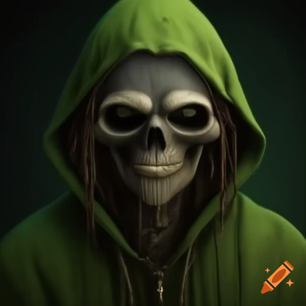 Scary green character with a sinister smile on Craiyon