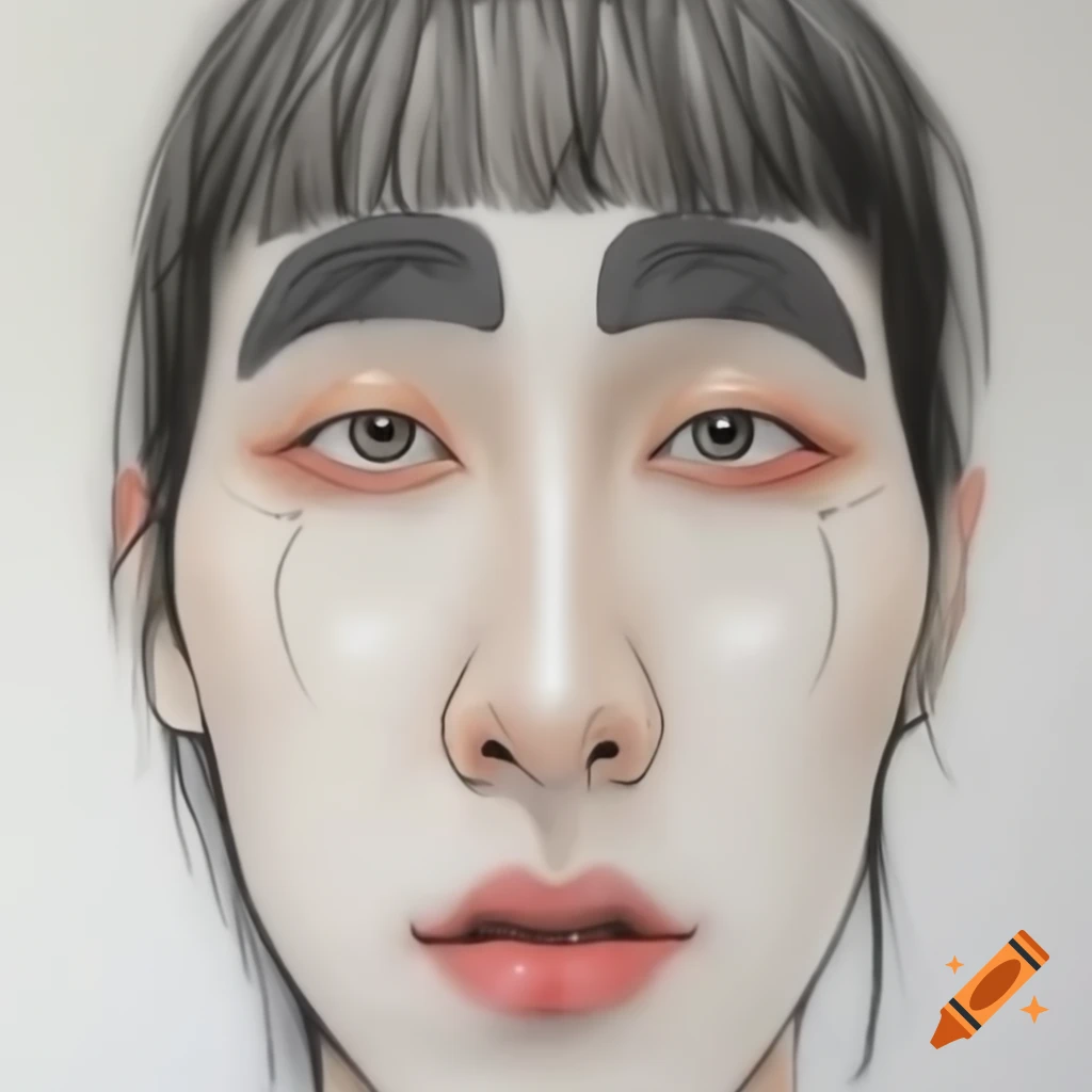 Near-realistic drawing of vitiligo male with long bottom lashes and ...