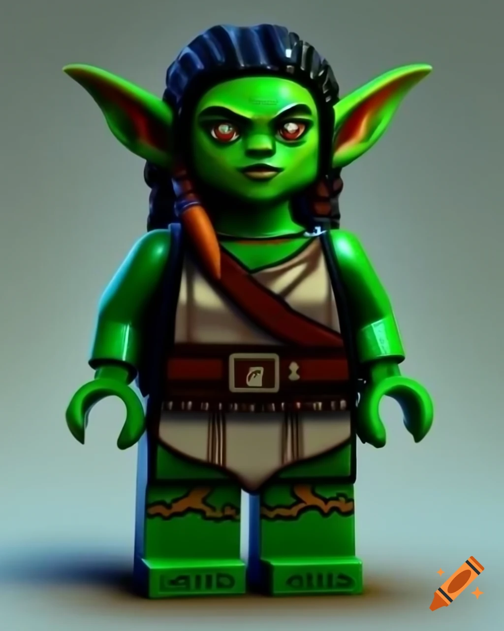 Green-skinned goblin girl as a LEGO mini figure on Craiyon